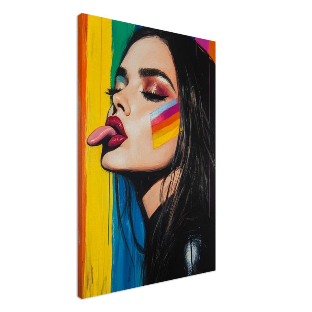 Bold LGBTQ Lesbian Pride Art Print Canvas Rainbow Flag Face, Edgy ...