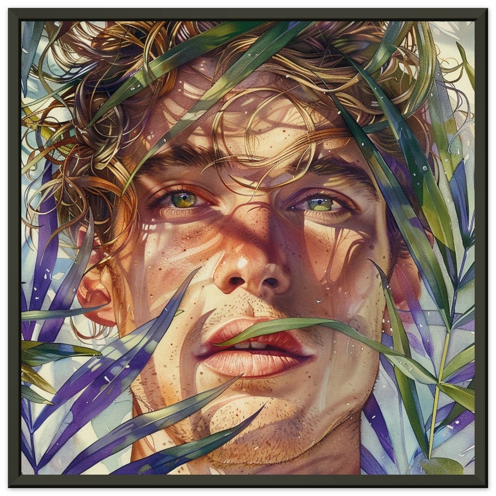 Beautiful Male Portrait Art, Young Man Portrait, Palm Fronds, Large ...