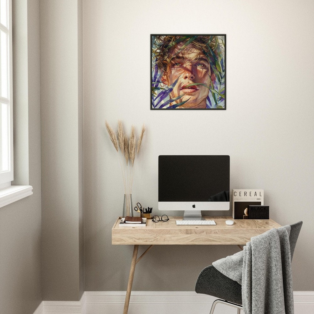 Beautiful Male Portrait Art, Young Man Portrait, Palm Fronds, Large ...