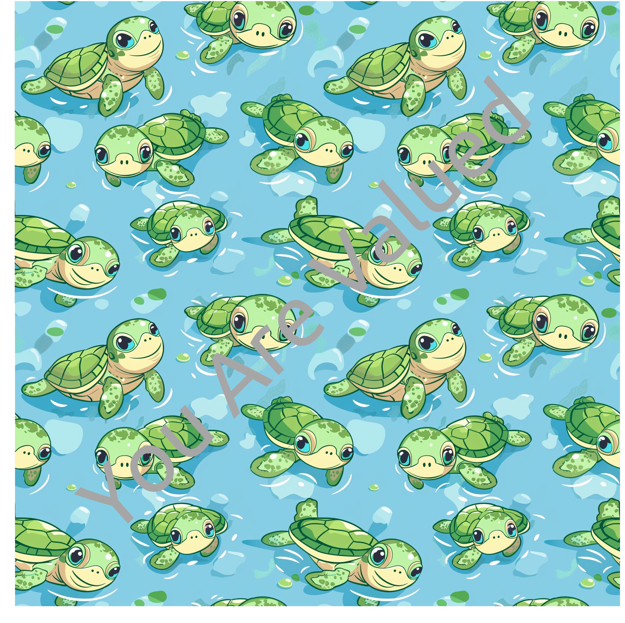 Cute Kawaii Sea Turtle Patterns Seamless Design Digital Image Fabric ...