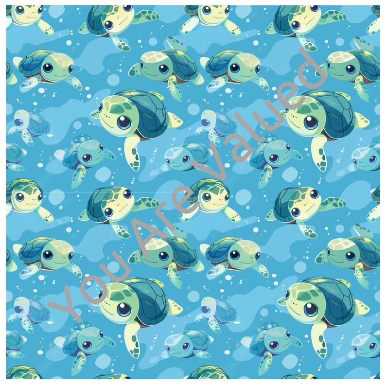 Cute Kawaii Sea Turtle Patterns Seamless Design Digital Image Fabric ...