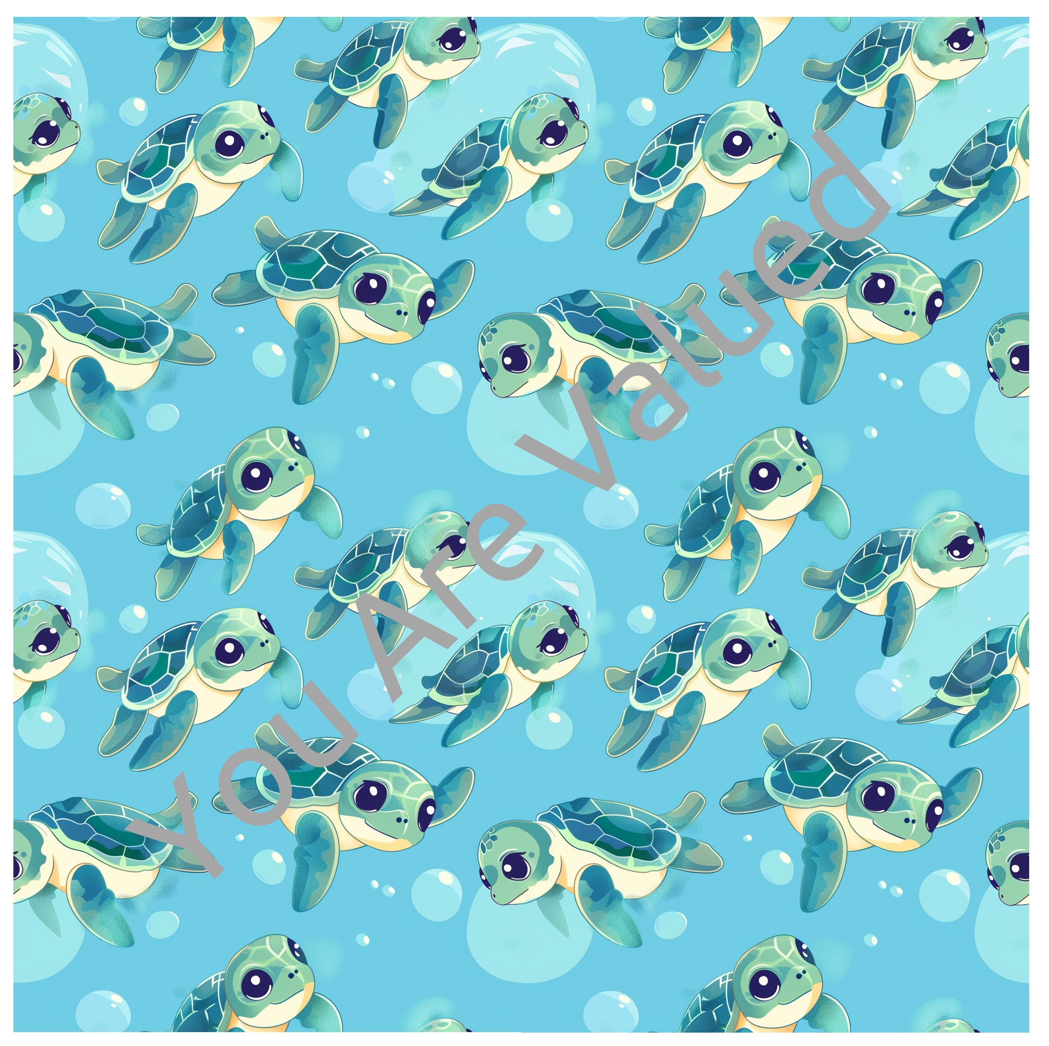Cute Kawaii Sea Turtle Patterns Seamless Design Digital Image Fabric ...