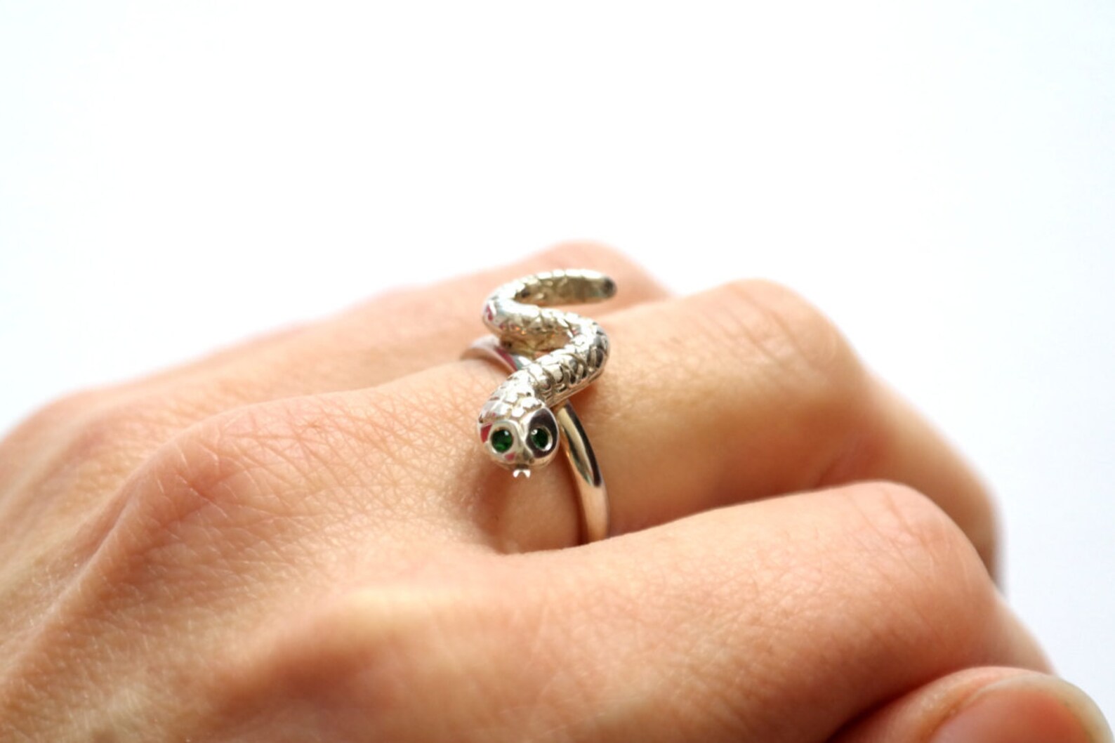 Snake Ring Sterling Silver Ring Tsavorite Garnet Snake Eyes | Etsy