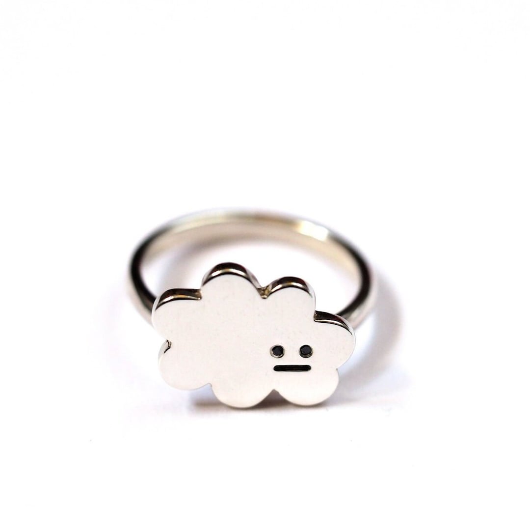 Cloud Ring, Handmade in Sterling Silver, Set With Black Diamond Eyes - Etsy