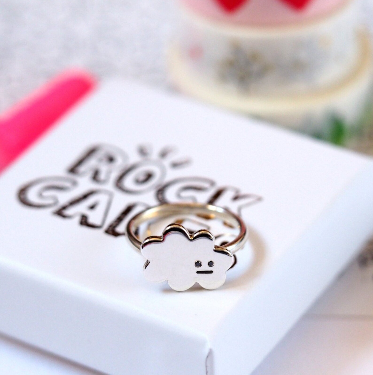 Cloud Ring, Handmade in Sterling Silver, Set With Black Diamond Eyes - Etsy