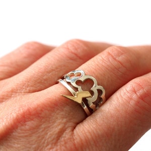 Cloud & Lightning Rings, Sterling Silver, 9ct Yellow Gold, Stacking ...