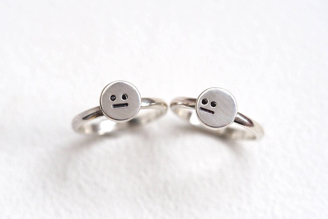 Face Rings Sterling Silver & Black Diamond Ring Handmade - Etsy
