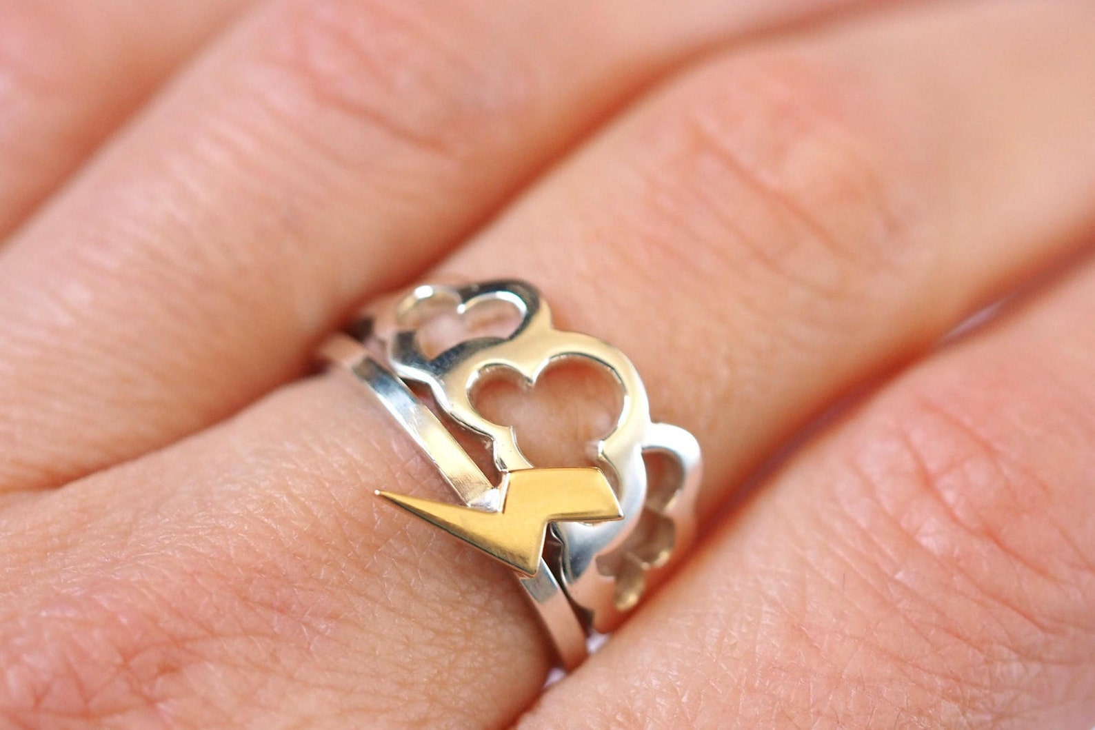 Cloud & Lightning Rings Sterling Silver 9ct Yellow Gold - Etsy