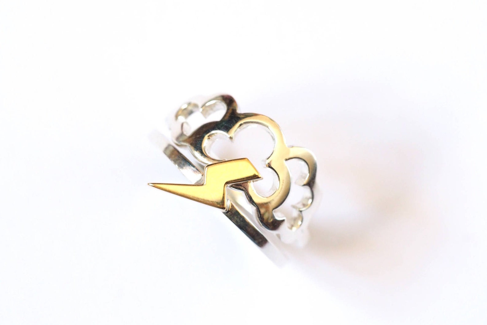 Cloud & Lightning Rings Sterling Silver 9ct Yellow Gold - Etsy