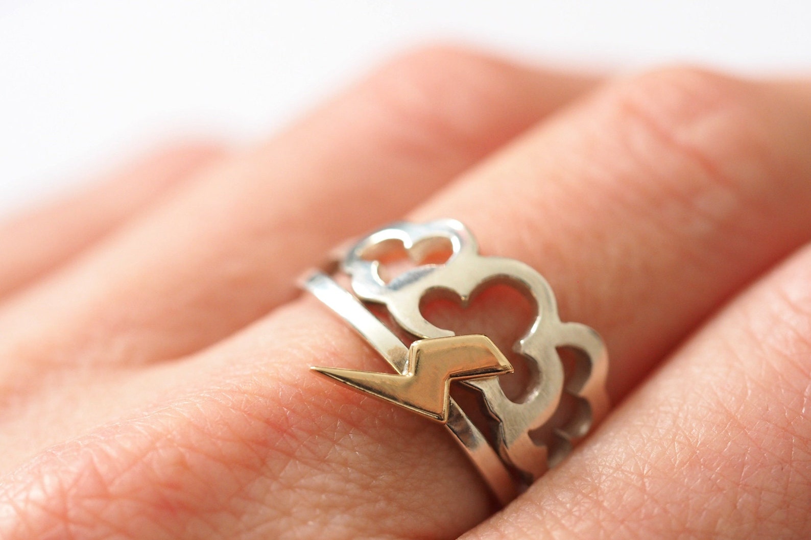 Cloud & Lightning Rings Sterling Silver 9ct Yellow Gold - Etsy