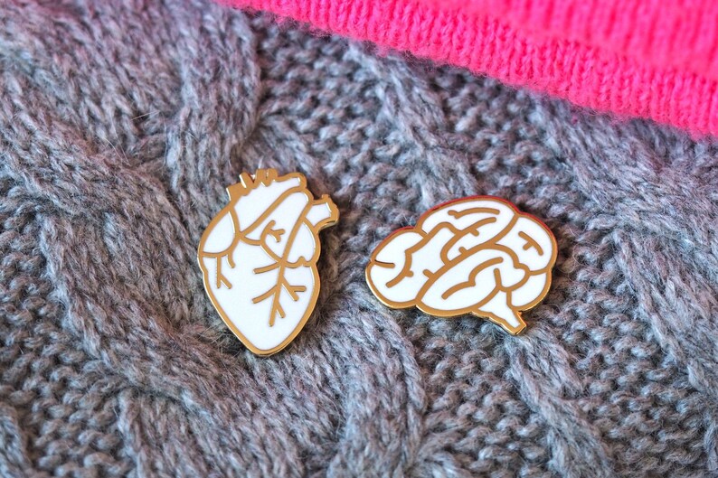 Heart and Brain Enamel Pin Badges / Anatomical Heart Brooch / - Etsy