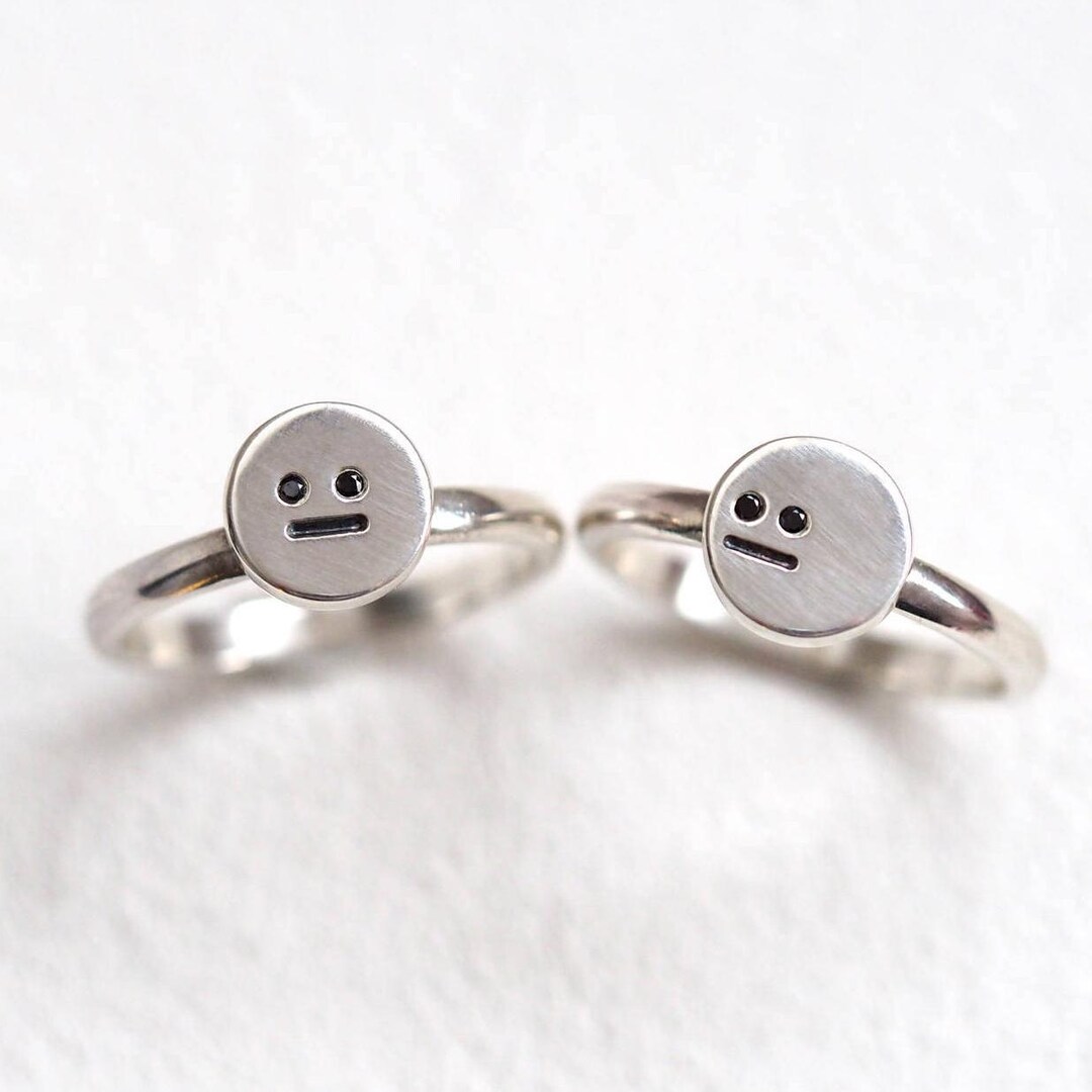 Face Ring / Recycled Sterling Silver / Black Diamond Eyes / Silver ...