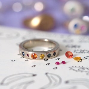 Planet Ring / Recycled Sterling Silver / Sapphire / Diamond / Ruby ...