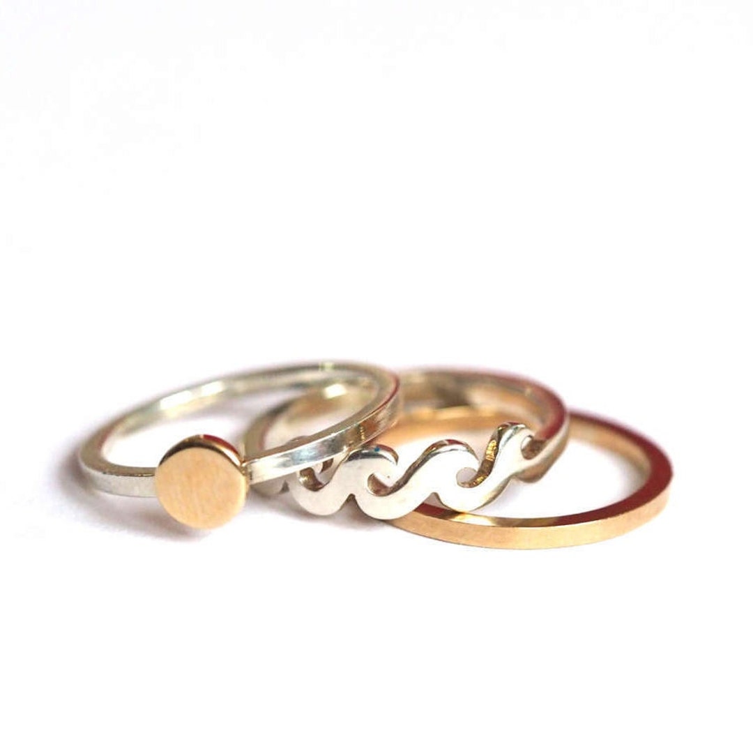 Sea, Sun, Sand Stacking Rings / Recycled Silver & 9ct Yellow Gold ...
