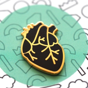 Anatomical Heart Pin, Pin, Heart Pin, Enamel Pin, Pin Badge, Black and ...