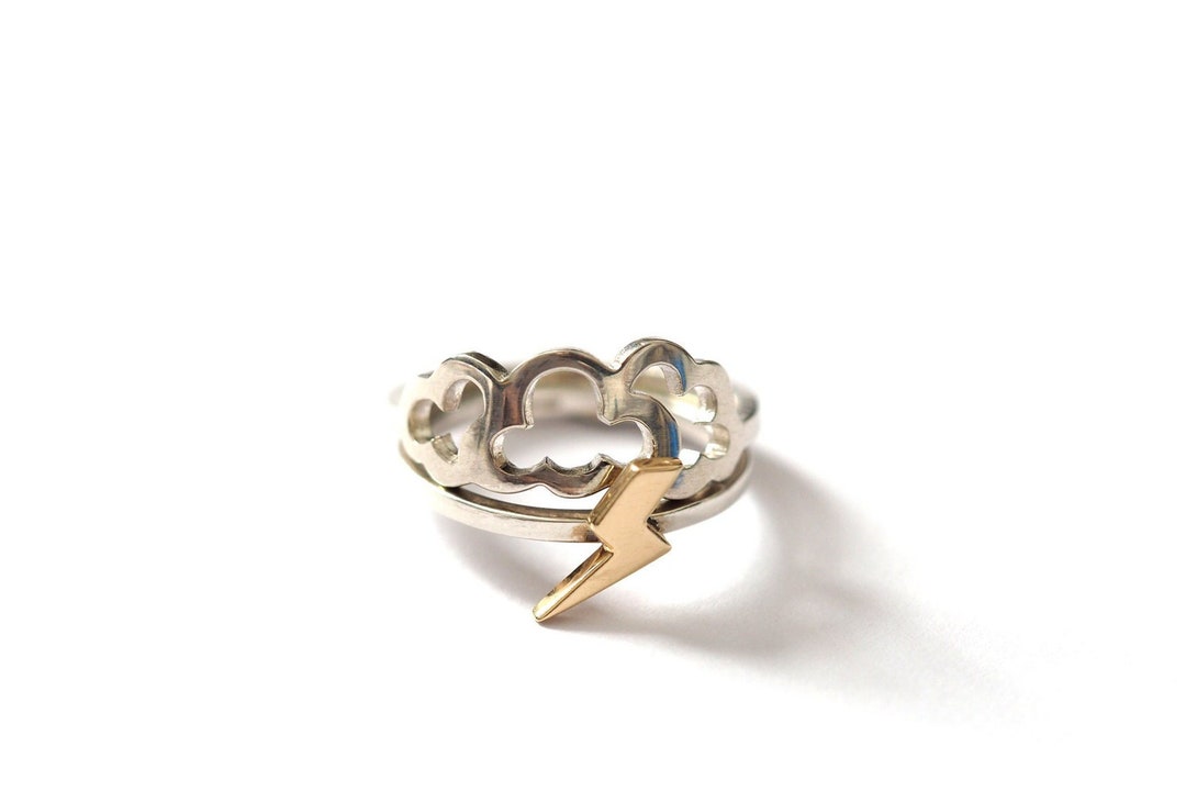 Cloud & Lightning Rings, Sterling Silver, 9ct Yellow Gold, Stacking ...