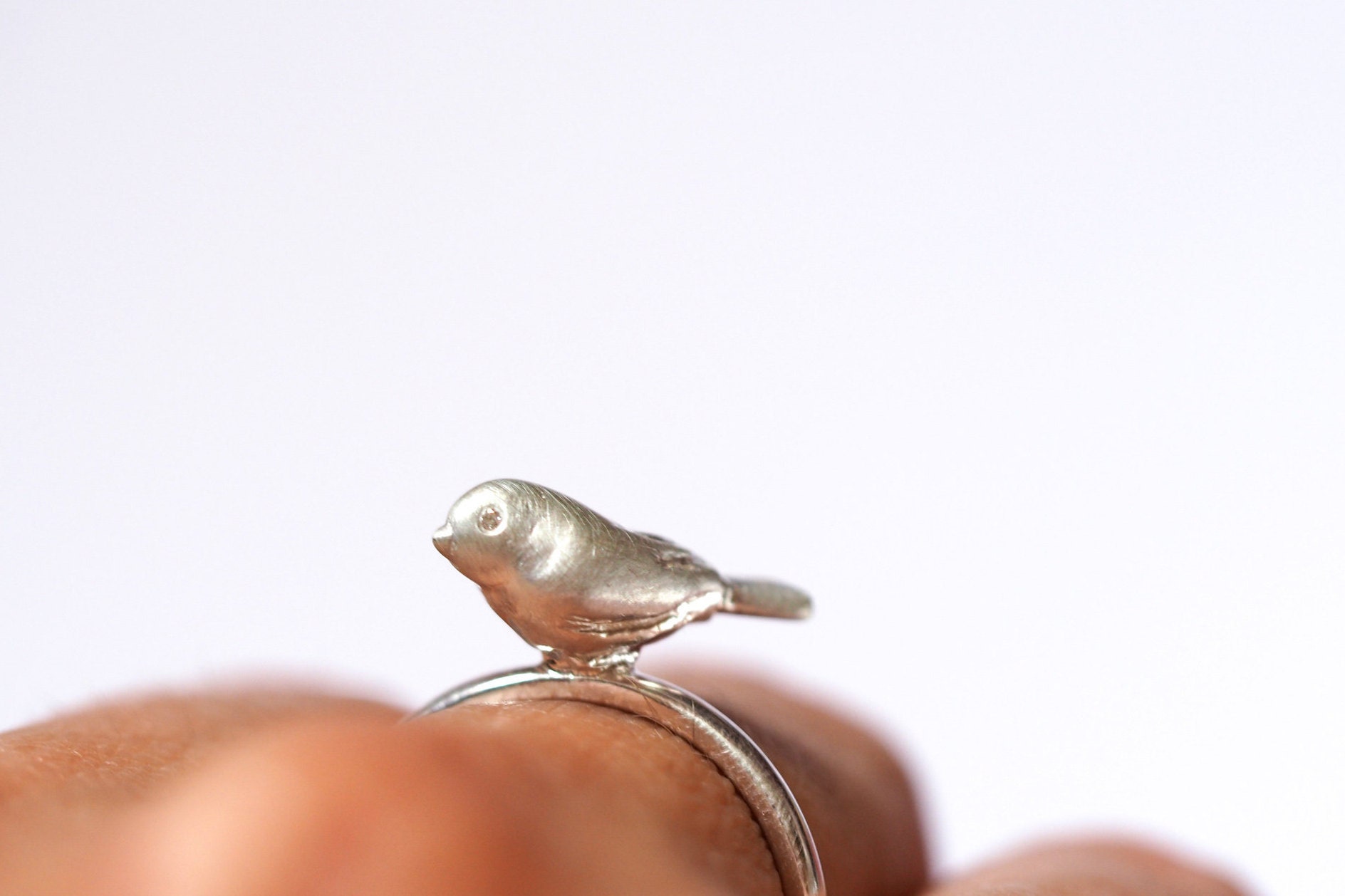 Bird Ring Silver Bird Ring Diamond Eyes Handmade Bird Ring | Etsy