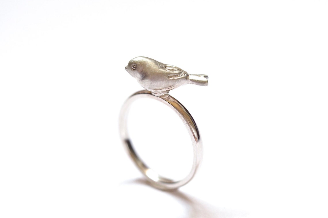 Bird Ring Silver Bird Ring Diamond Eyes Handmade Bird Ring | Etsy
