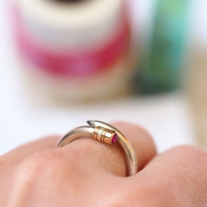 Handmade Pencil Ring: Recycled Silver, 9ct Gold & Ruby - Artist ...
