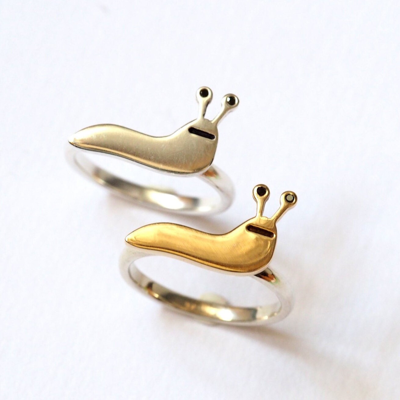 Slug Ring: Handmade Recycled Sterling Silver With Black Diamond Eyes ...