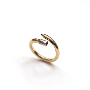 Pencil Ring / Recycled 9ct Gold / Ruby Rubber / Handmade Pencil Ring ...