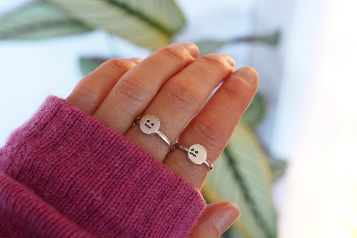 Face Rings Sterling Silver & Black Diamond Ring Handmade - Etsy