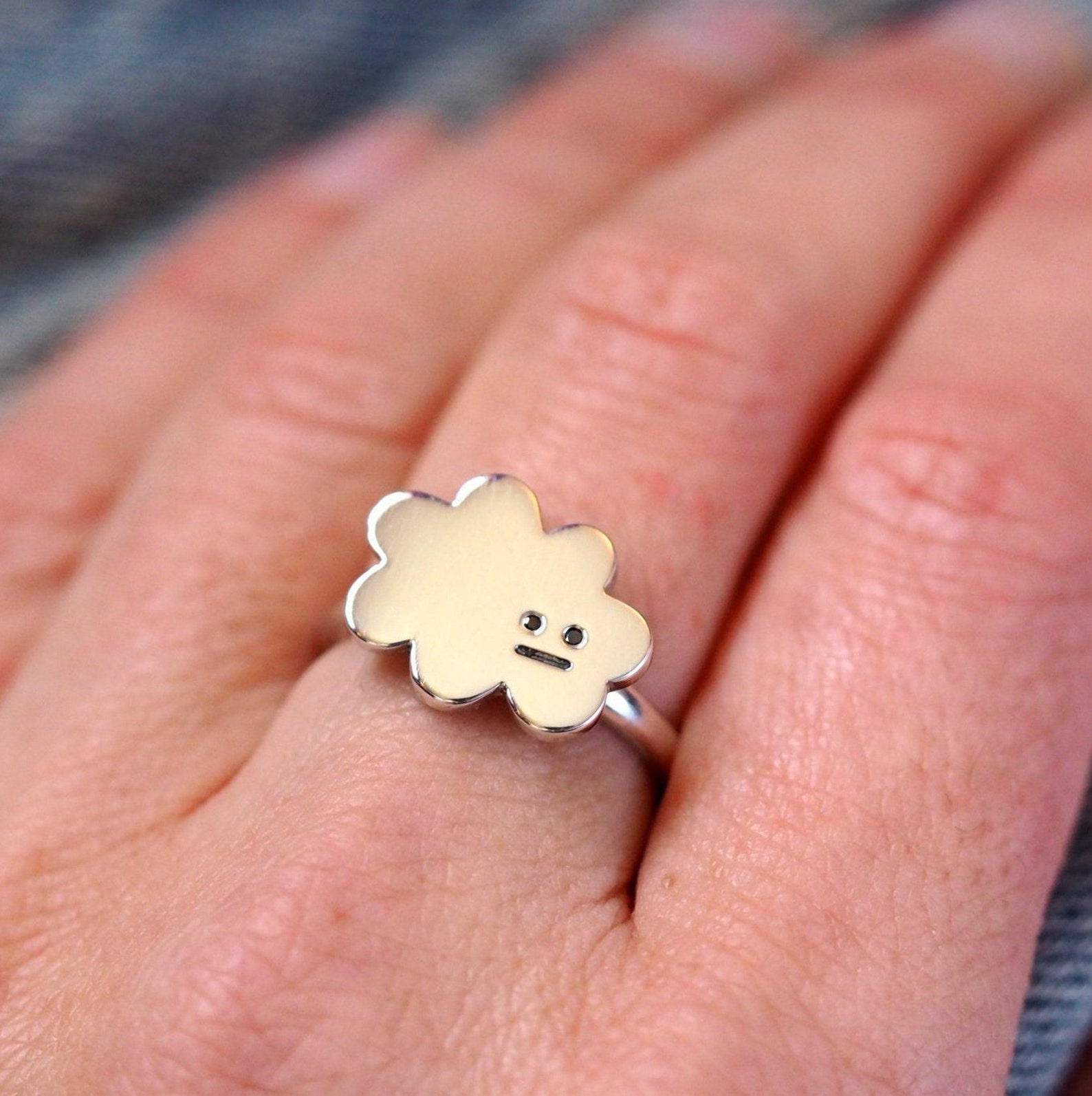 Cloud Ring, Handmade in Sterling Silver, Set With Black Diamond Eyes - Etsy