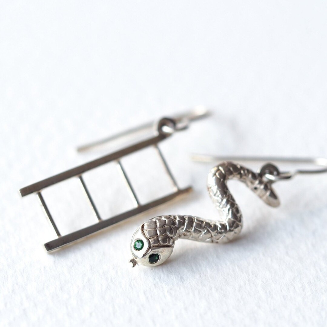 Snakes and Ladders Earrings: Sterling Silver Mismatch Dangle Earrings ...