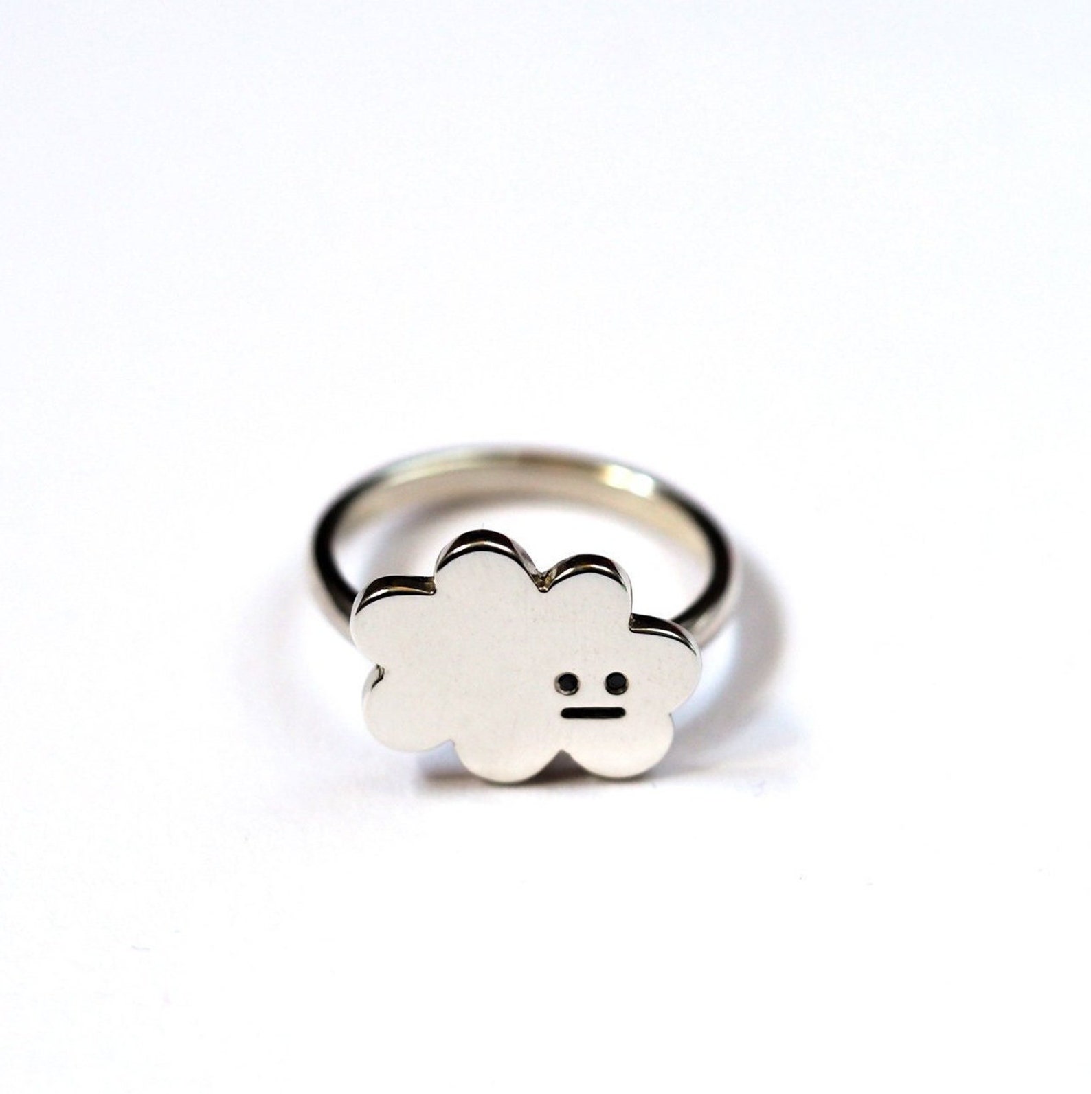 Cloud Ring, Handmade in Sterling Silver, Set With Black Diamond Eyes - Etsy