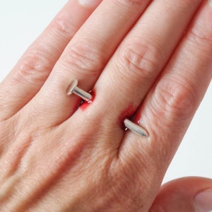 Nail Through Finger Ring / Recycled Sterling Silver / Halloween Ring ...