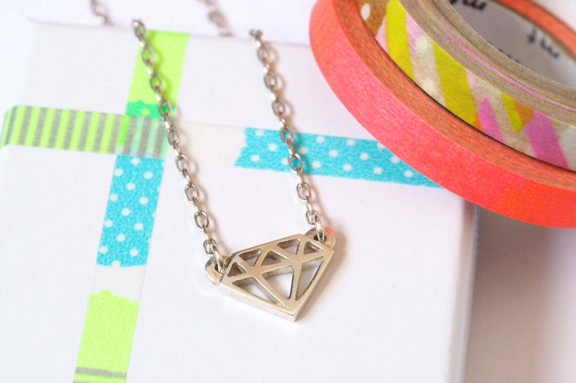 Super Diamond Necklace Sterling Silver Diamond Symbol | Etsy