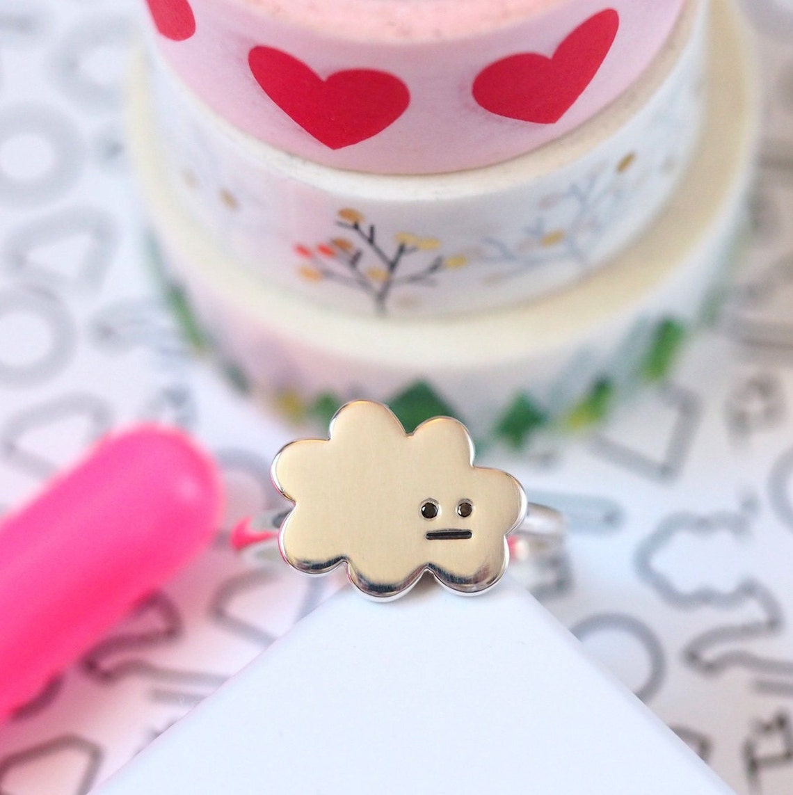 Cloud Ring Handmade in Sterling Silver Set With Black - Etsy