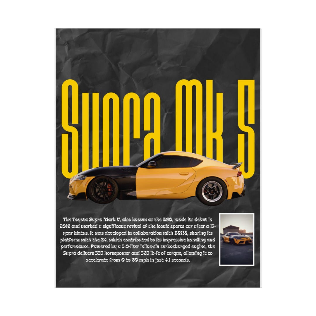 Supra MK5 Poster, JDM Wall Art, Car Enthusiast Gift, Garage Decor, Man ...