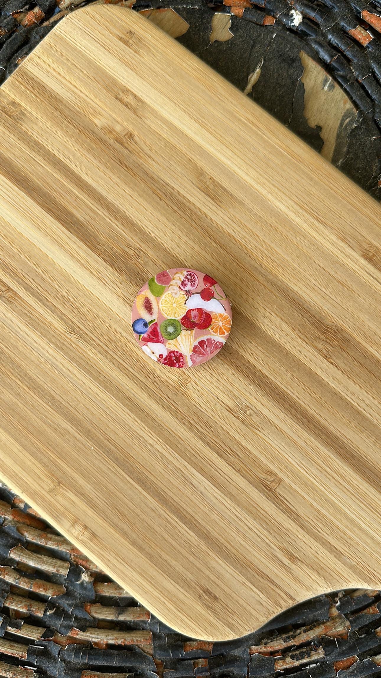 Fruit Collage Badge Reel, Strawberries, Coconut, Cherries, Kiwi ...