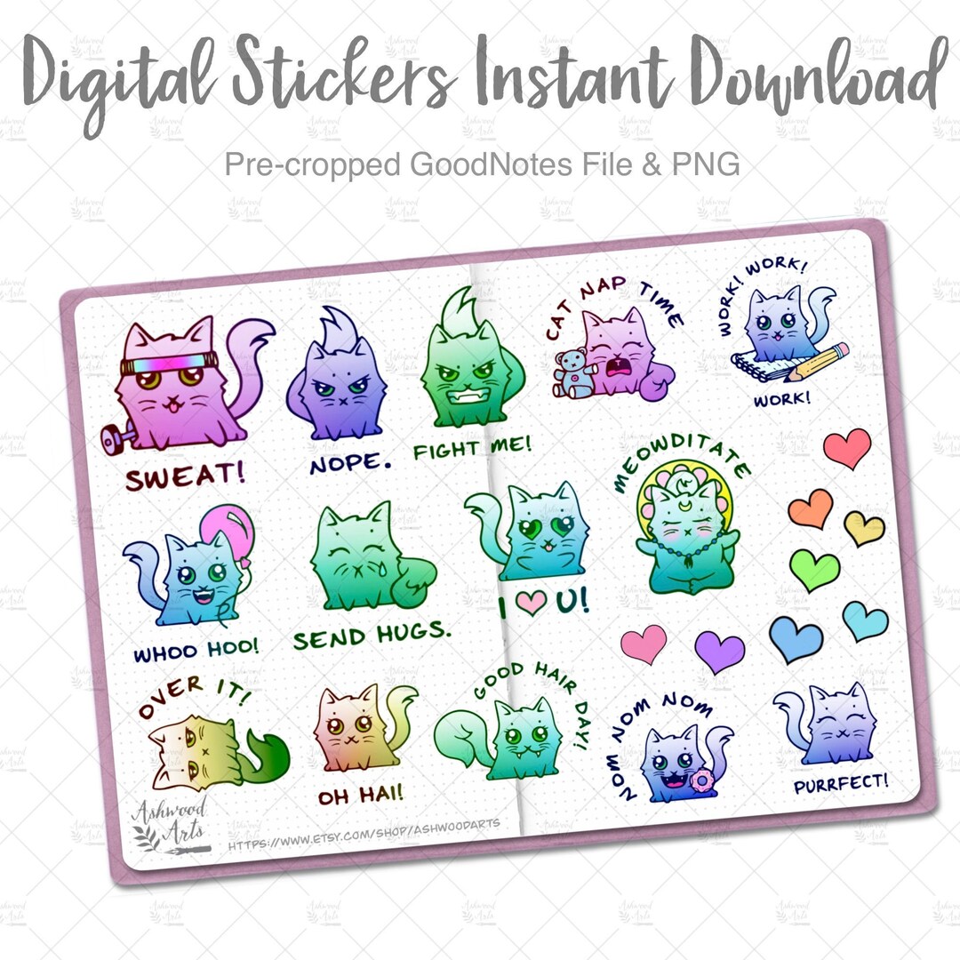 Otto the Cat Stickers (rainbow) | Digital Planner Stickers | Goodnotes ...