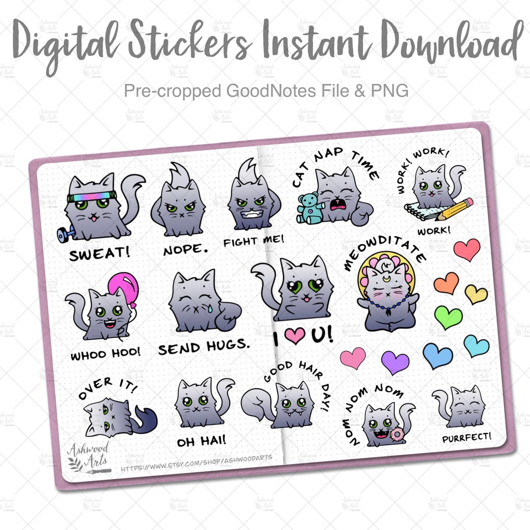 Otto the Cat Stickers (gray) | Digital Planner Stickers | Goodnotes ...