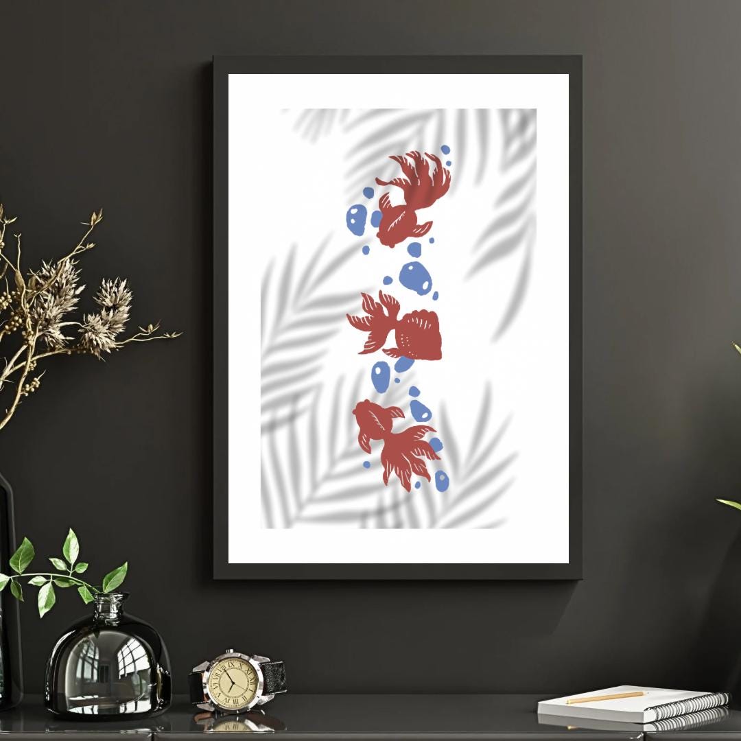 Gold Fish Wall Art, Fish Wall Art, Japanese Wall Art, Gold Fish Art ...