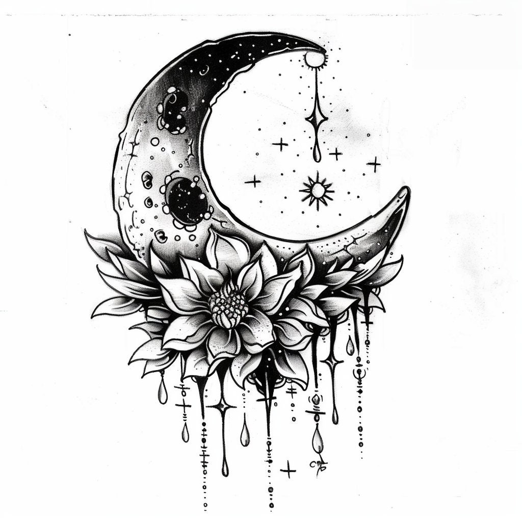 Crescent Moon 2 Tattoo Design Digital Download - Etsy