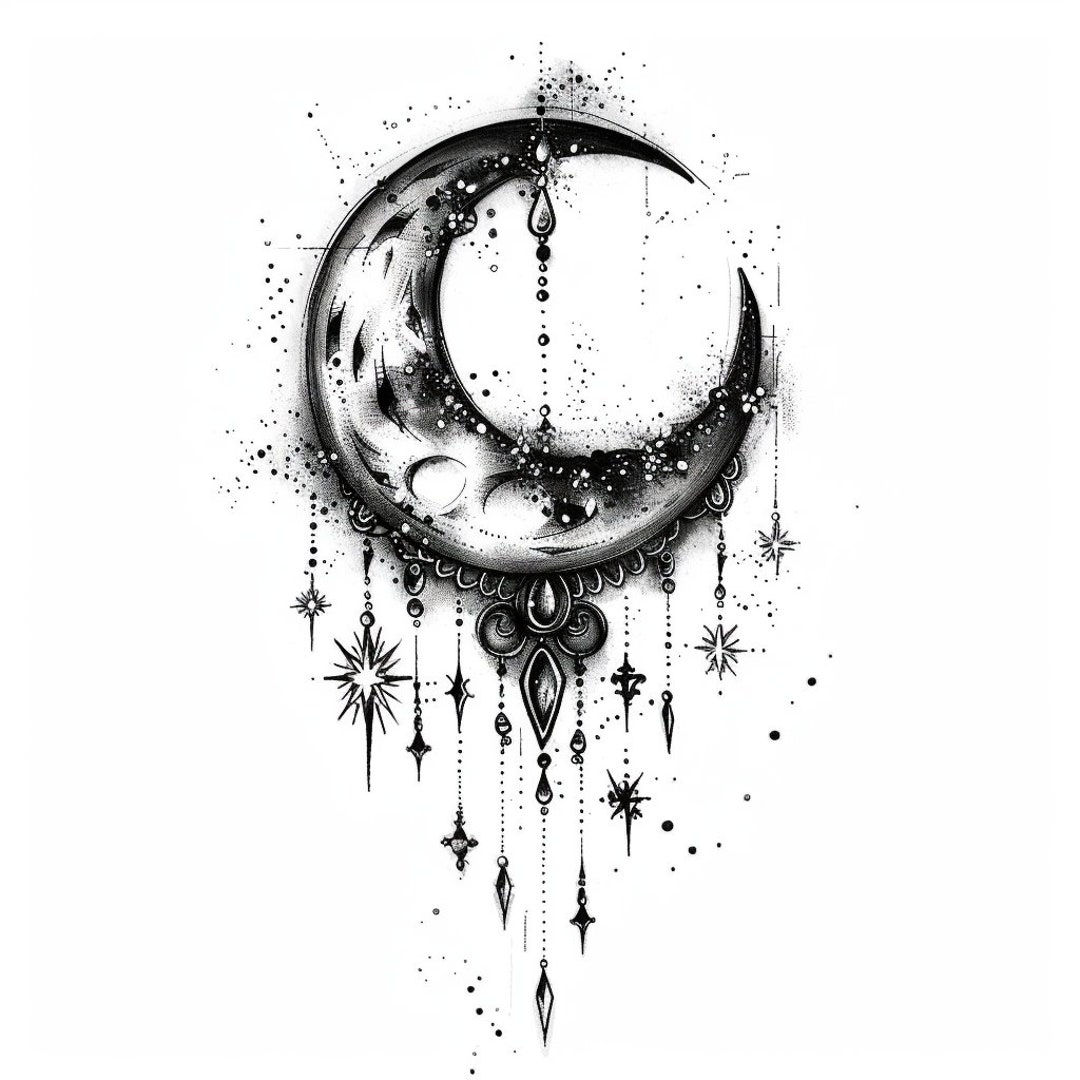 Crescent Moon 1 Tattoo Design Digital Download - Etsy