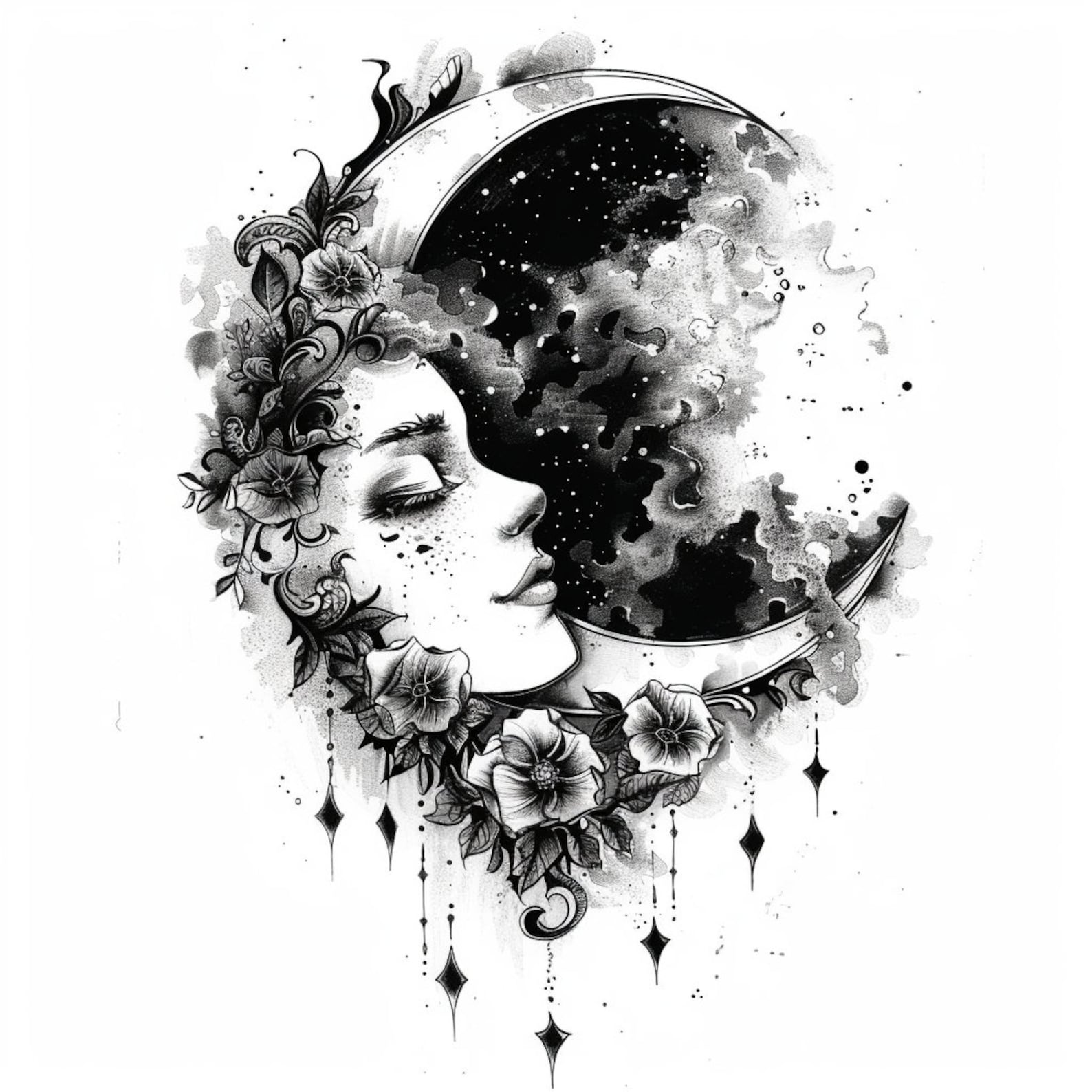 Crescent Moon 3 Tattoo Design Digital Download - Etsy
