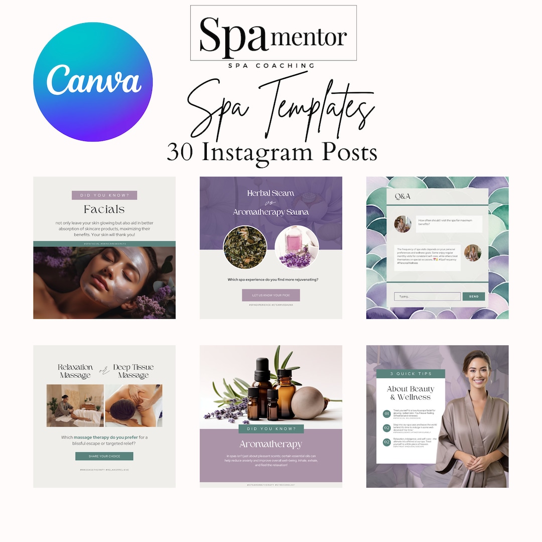 30 Editable CANVA Spa Instagram Posts & Wellness Posts - Etsy