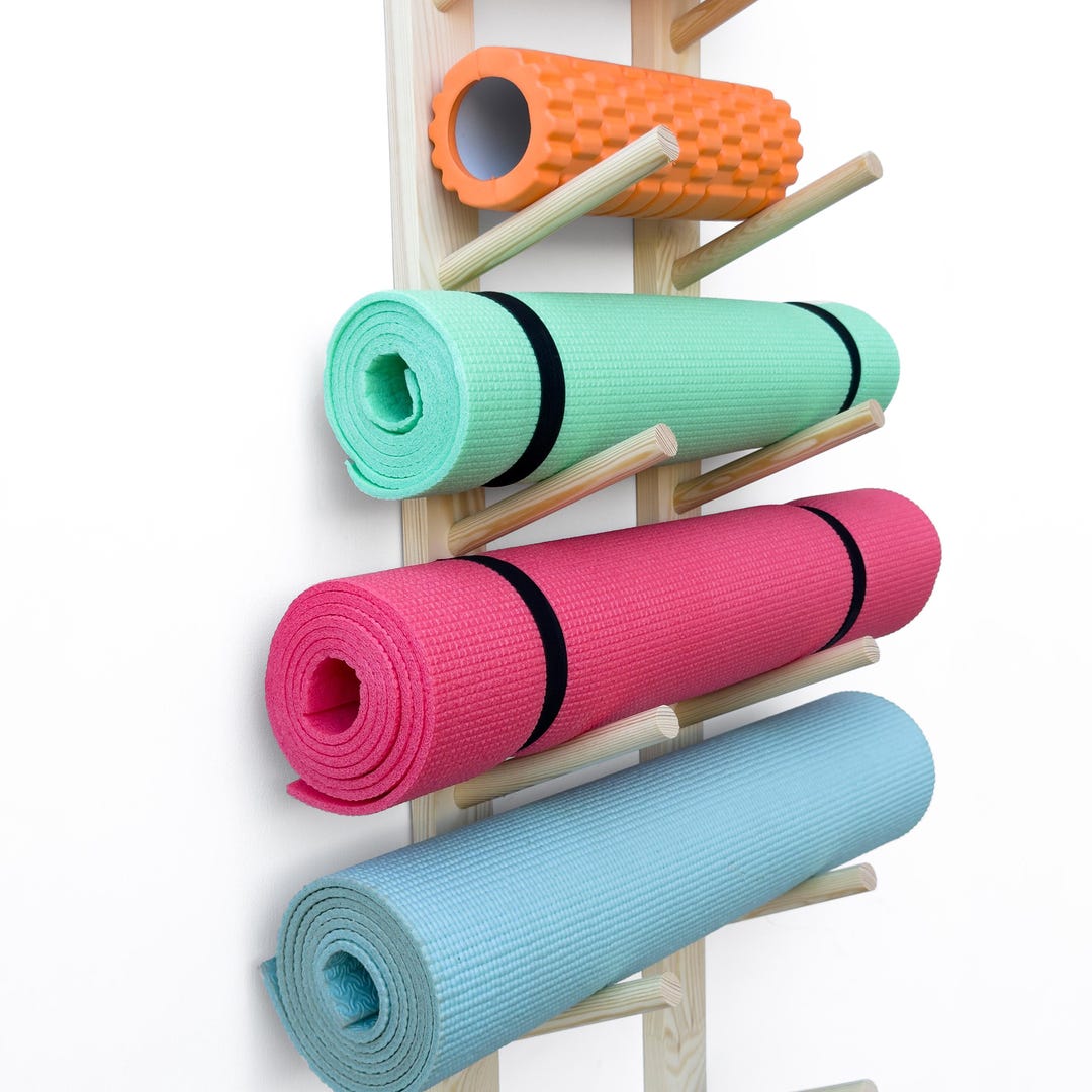 Wooden Yoga Mat Hooks, 6.5 in Pine, Wall Mount Wooden Yoga Mat Holder ...