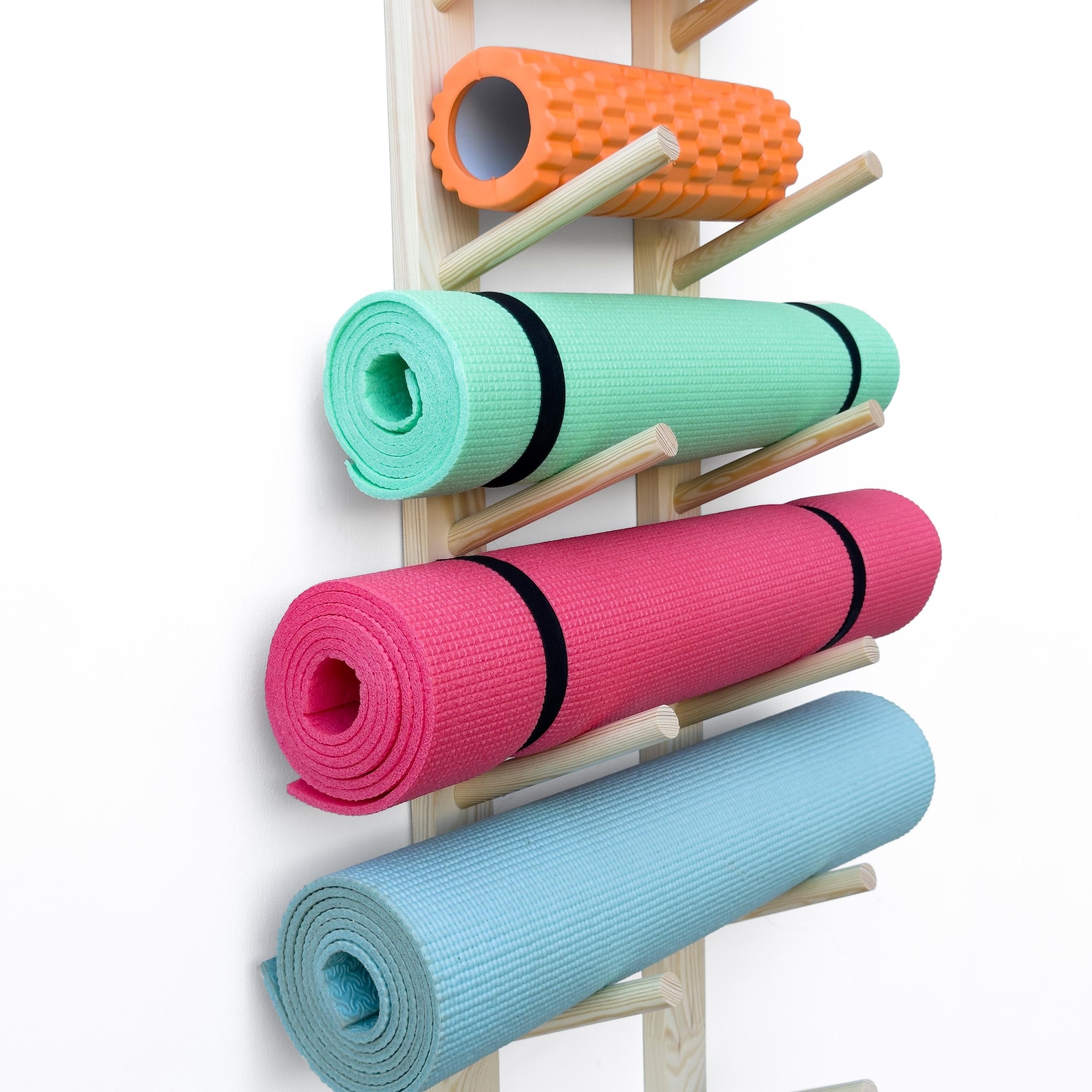 Wooden Yoga Mat Hooks, 6.5 in Pine, Wall Mount Wooden Yoga Mat Holder ...