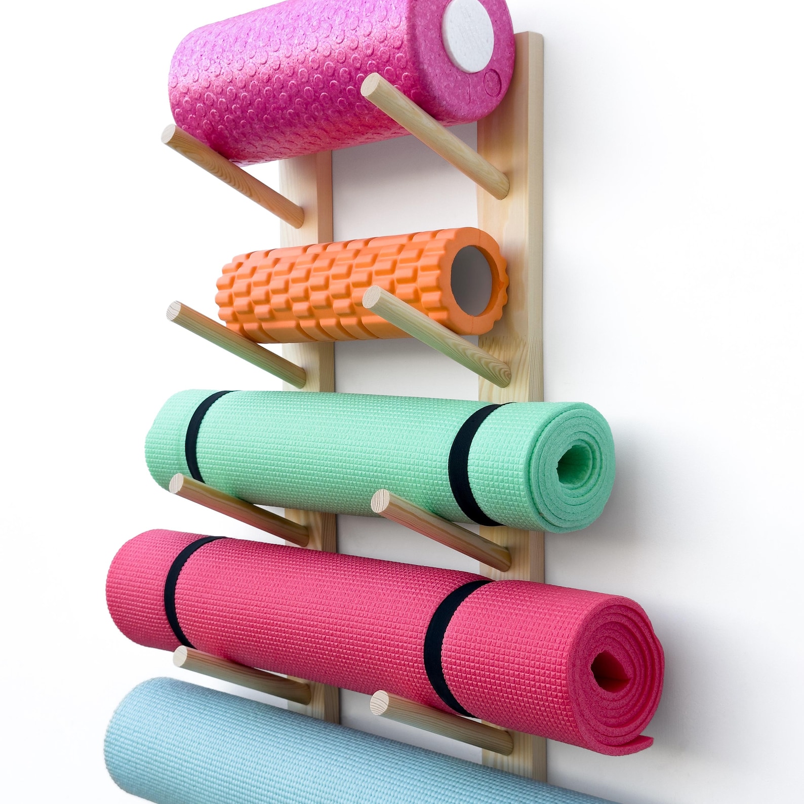 Wooden Yoga Mat Hooks, 6.5 in Pine, Wall Mount Wooden Yoga Mat Holder ...