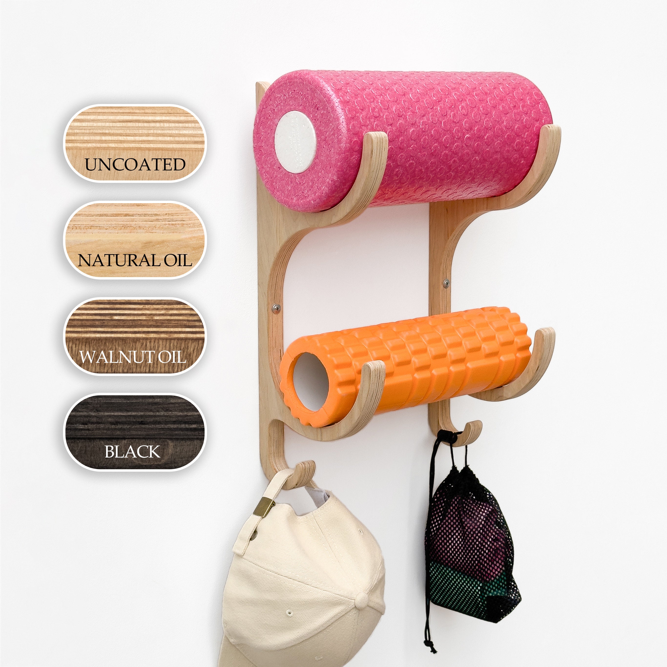 Wooden Wall Holders 6.5", Yoga Mat Holder, Yoga Mat Hooks, Mount Yoga ...