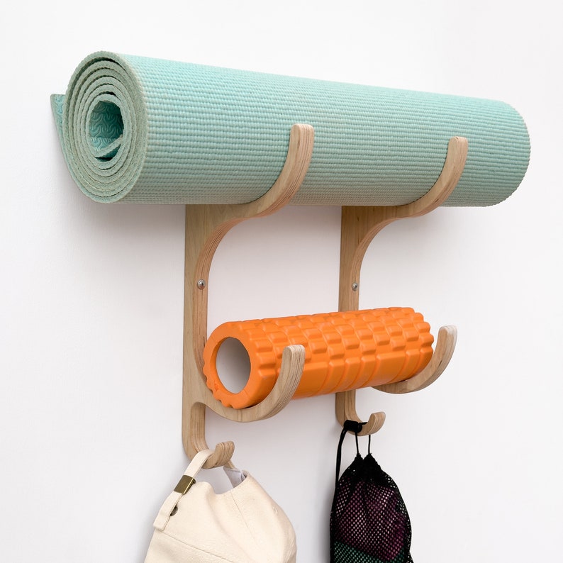 Wooden Wall Holders 6.5", Yoga Mat Holder, Yoga Mat Hooks, Mount Yoga ...