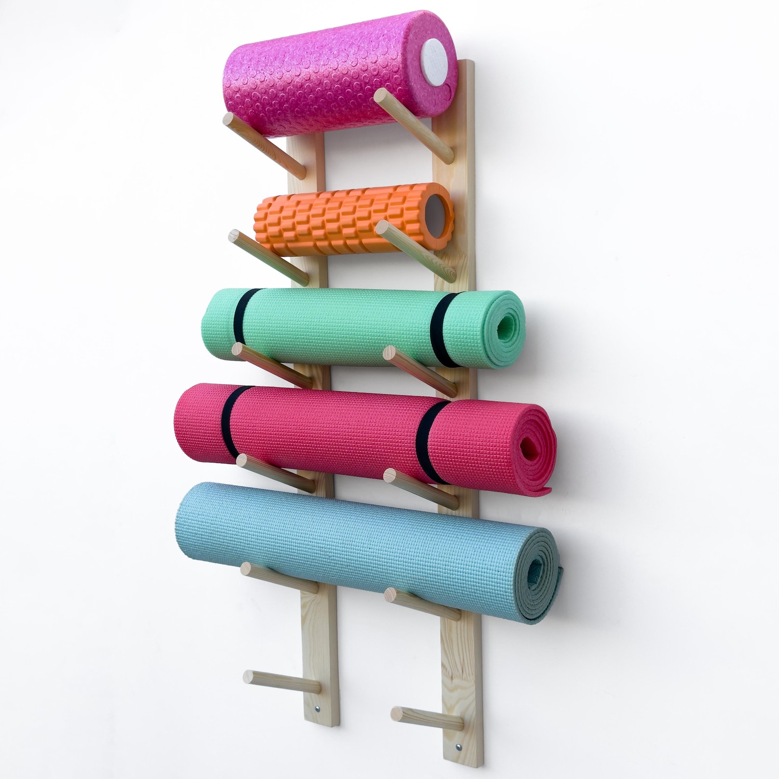 Wooden Yoga Mat Hooks, 6.5 in Pine, Wall Mount Wooden Yoga Mat Holder ...