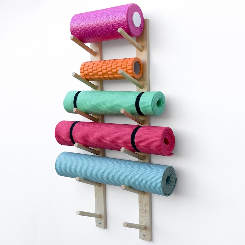 Wooden Yoga Mat Hooks, 6.5 in Pine, Wall Mount Wooden Yoga Mat Holder ...