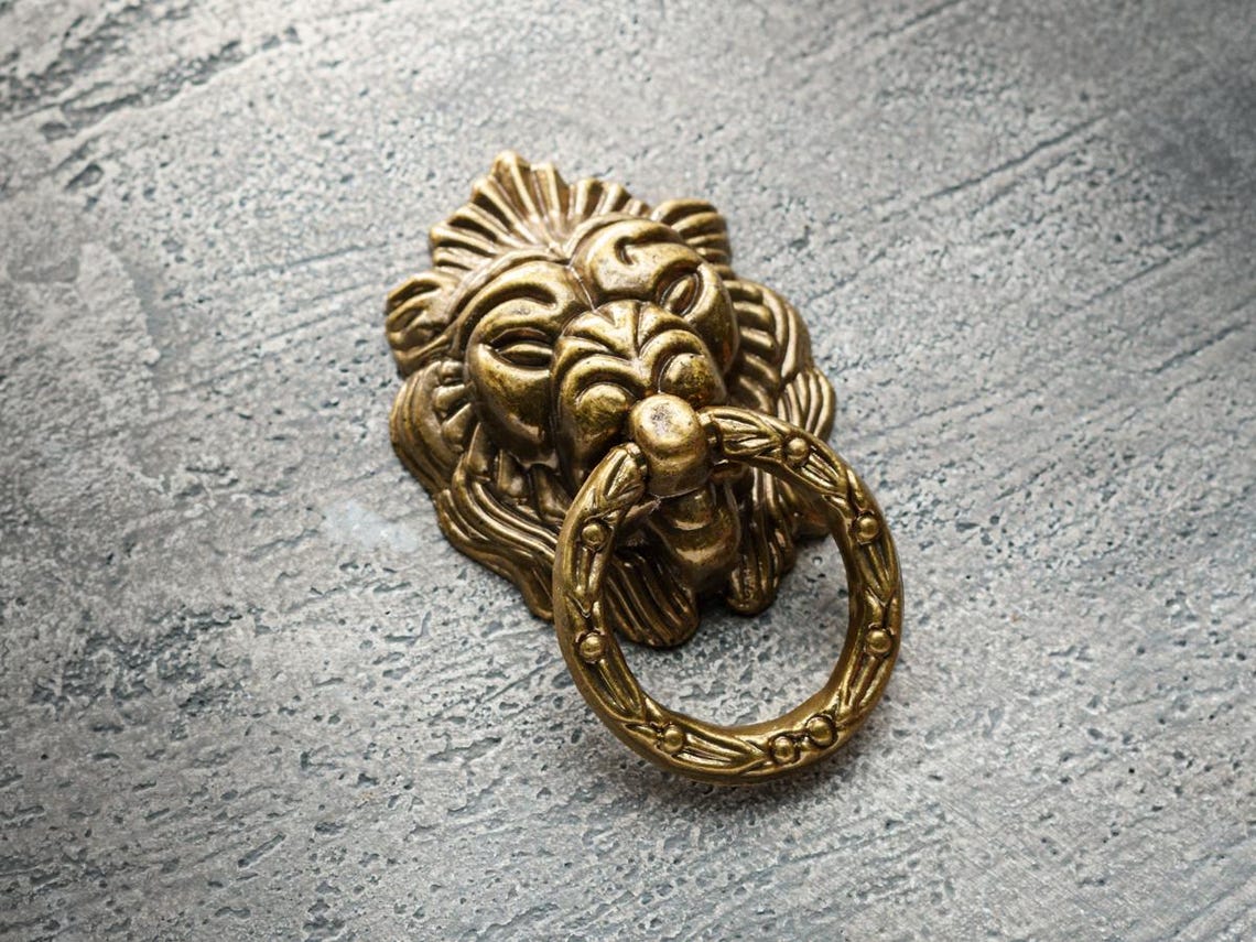 Vintage Lion Head Drawer Pull Set, Aged Knob With Unique Retro Design ...