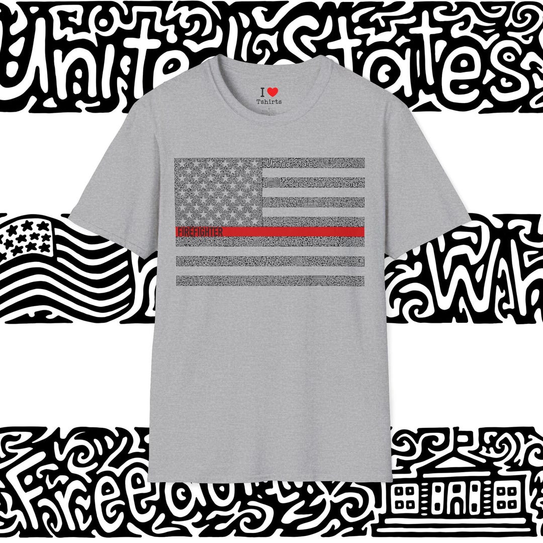 US Flag Firefighter Hidden Wordart Tshirt Red Stripe American Flag ...